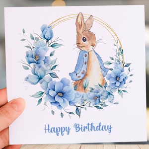 Peter Rabbit in Blue Flowers and Greenery Wreath Clipart PNG ...