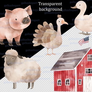 Farm Animals Clipart PNG: Alpaca Tractor Barn Pig Cow Horse Donkey ...