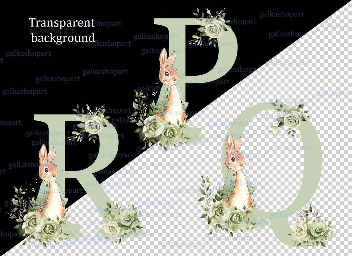 Peter Rabbit Sage Green Alphabet Clipart: Set of 26 Individual Letters ...