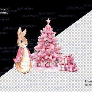 Watercolor Pink Peter Rabbit Xmas Design: Christmas Tree Clipart PNG ...