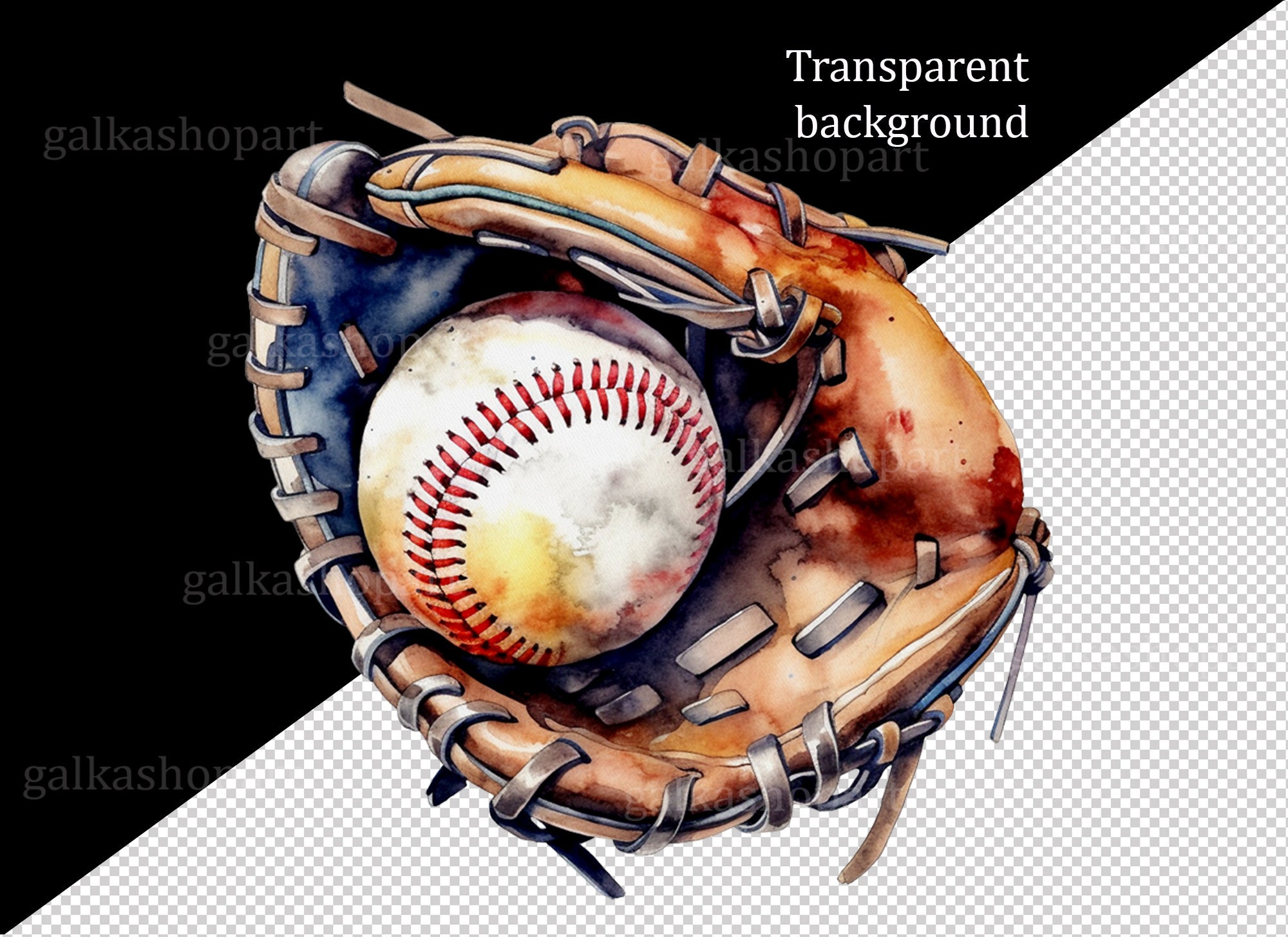 Baseball Watercolor Clipart Bundle: Set of 8 PNG Graphics Perfect for ...