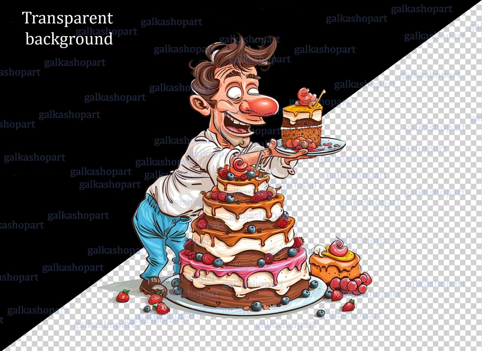 Funny Chef Cartoon Clipart: Goofy Cook and Baker PNG Set, Kitchen Decor ...