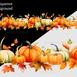 Watercolor Pumpkin Borders Clipart: Set of 7 Seamless Autumn Borders ...