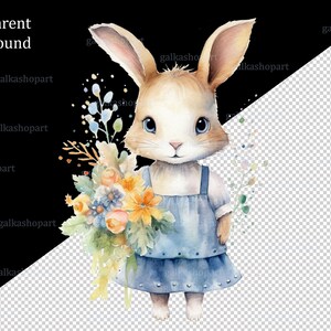 Floral Bunnies Watercolor PNG Clipart Set of 8: Graphics for Forest ...