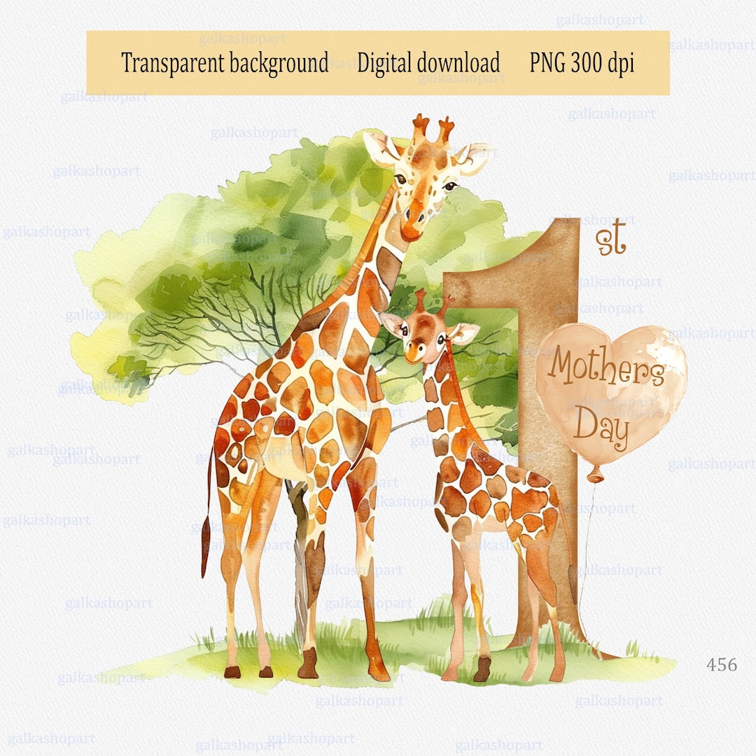 Mother and Baby Giraffe Watercolor Clipart: Perfect for First Mother’s ...