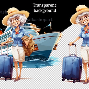 Old Ladies Traveler Clipart PNG: Funny Traveling Woman, Cute Cartoon ...