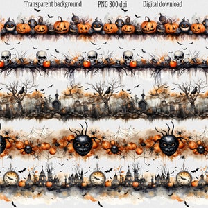 Watercolor Halloween Seamless Border Clipart: Autumn Frame PNG; Fall ...