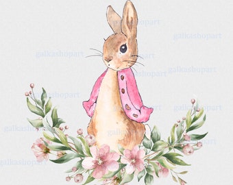 Pink Flopsy Bunny, Flowers Sublimation Graphic, Peter Rabbit Design ...