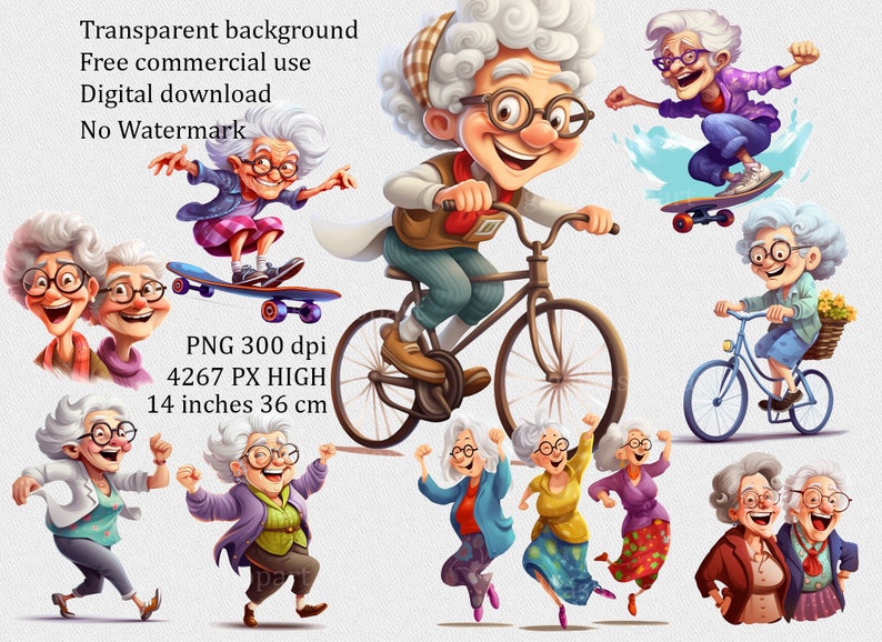 Vrolijke oude dames clipart PNG actieve oude mannen dansende - Etsy ...