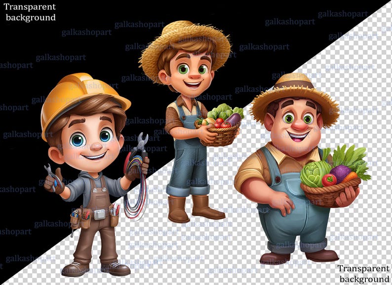 Professions Clipart PNG Bundle: Cute Job Characters Set, Cartoon ...
