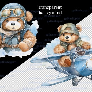 Adorable Teddy Bears Pilots and Drivers Clipart PNG: Watercolor ...