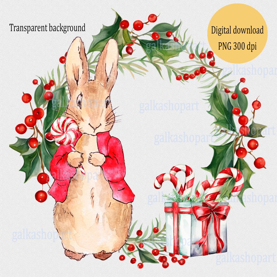 Watercolor Red Peter Rabbit Xmas Design: Flopsy Bunny Christmas Frame ...