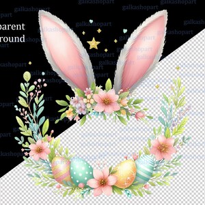 Easter Floral Bunny Ears & Flower Borders With Eggs PNG Clipart: Pastel ...
