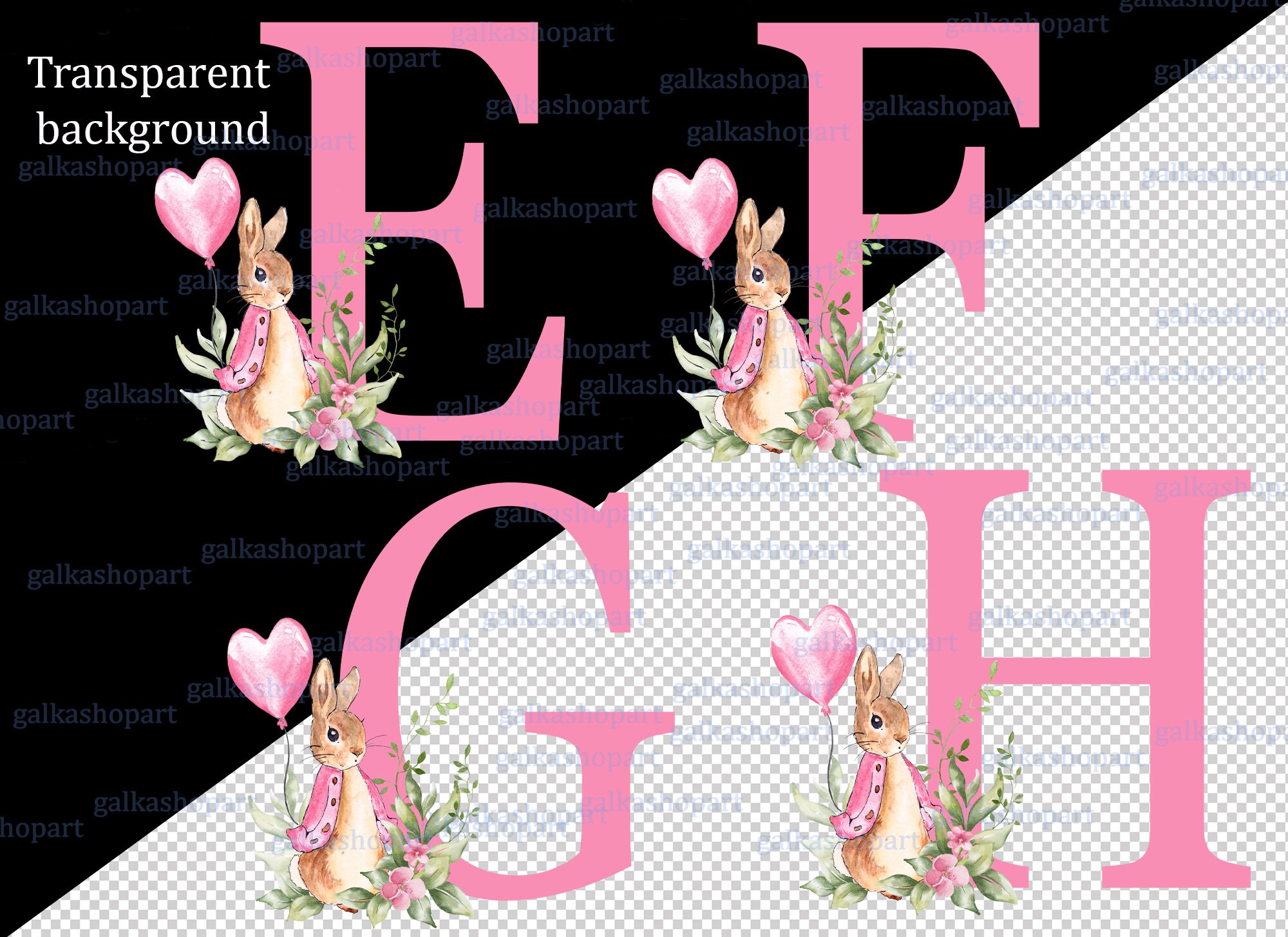 Peter Rabbit Pink Alphabet Clipart: Set of 26 Individual Letters With ...