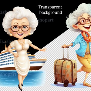 Old Ladies Traveler Clipart PNG: Funny Traveling Woman, Cute Cartoon ...