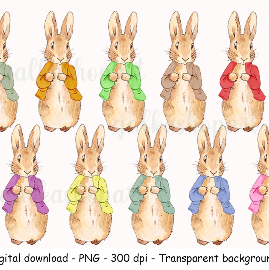 Peter Rabbit in Jackets of Different Colors, Sublimation Clipart ...