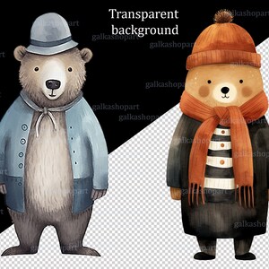 Winter and Autumn Bears PNG Clipart, Christmas Cute Illustrations ...