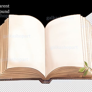 Vintage Open Books Clip Art: Set 5 Digital Antique PNG Images of Blank ...