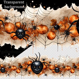 Watercolor Halloween Seamless Border Clipart: Autumn Frame PNG; Fall ...