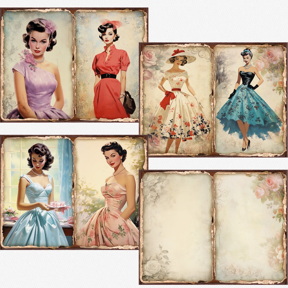 Retro 50s Fashion Junk Journal Kit: Midcentury Picture Collage Sheets ...