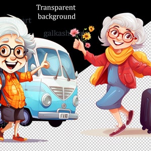 Old Ladies Traveler Clipart PNG: Funny Traveling Woman, Cute Cartoon ...