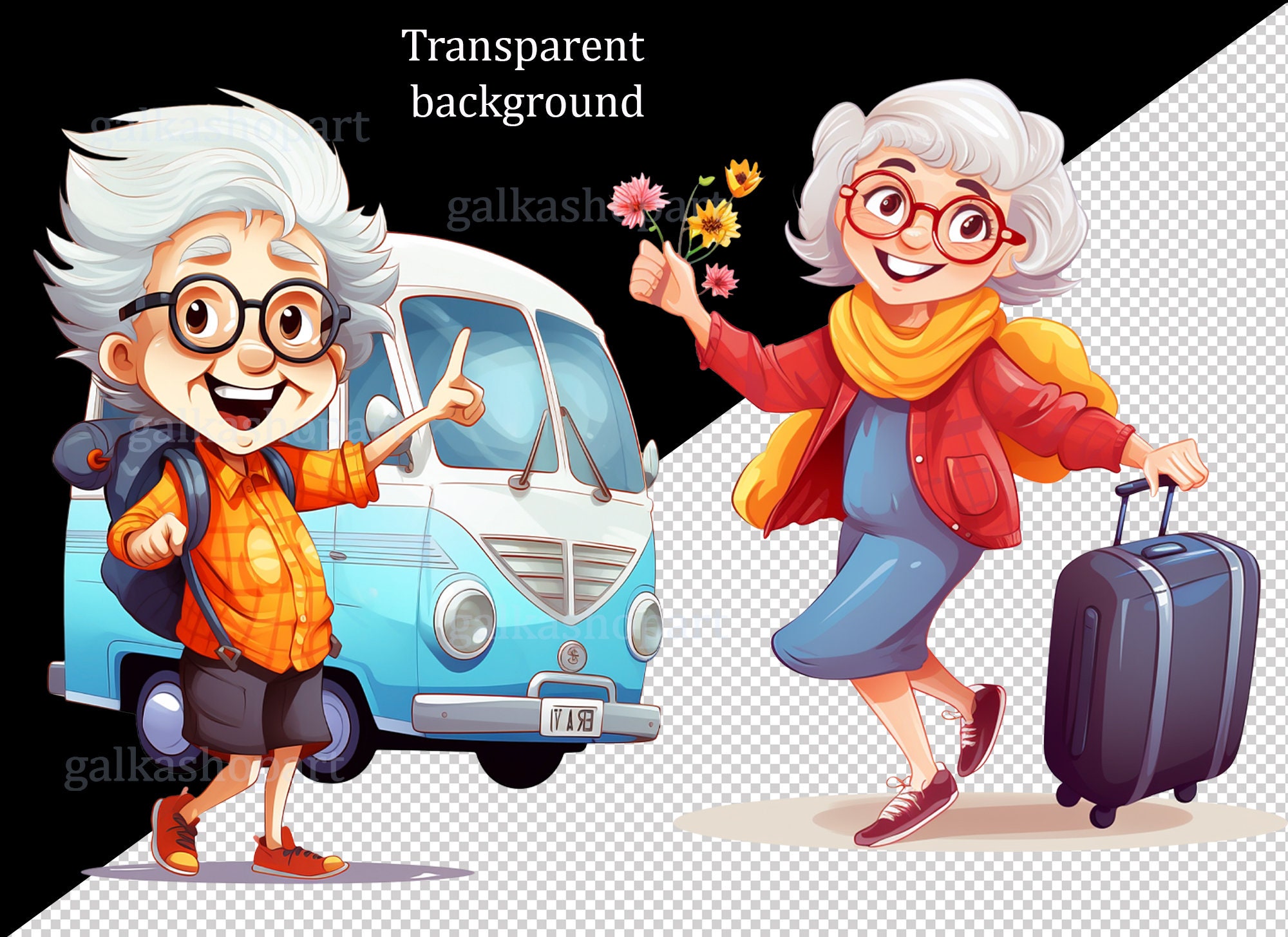 Old Ladies Traveler Clipart PNG: Funny Traveling Woman, Cute Cartoon ...