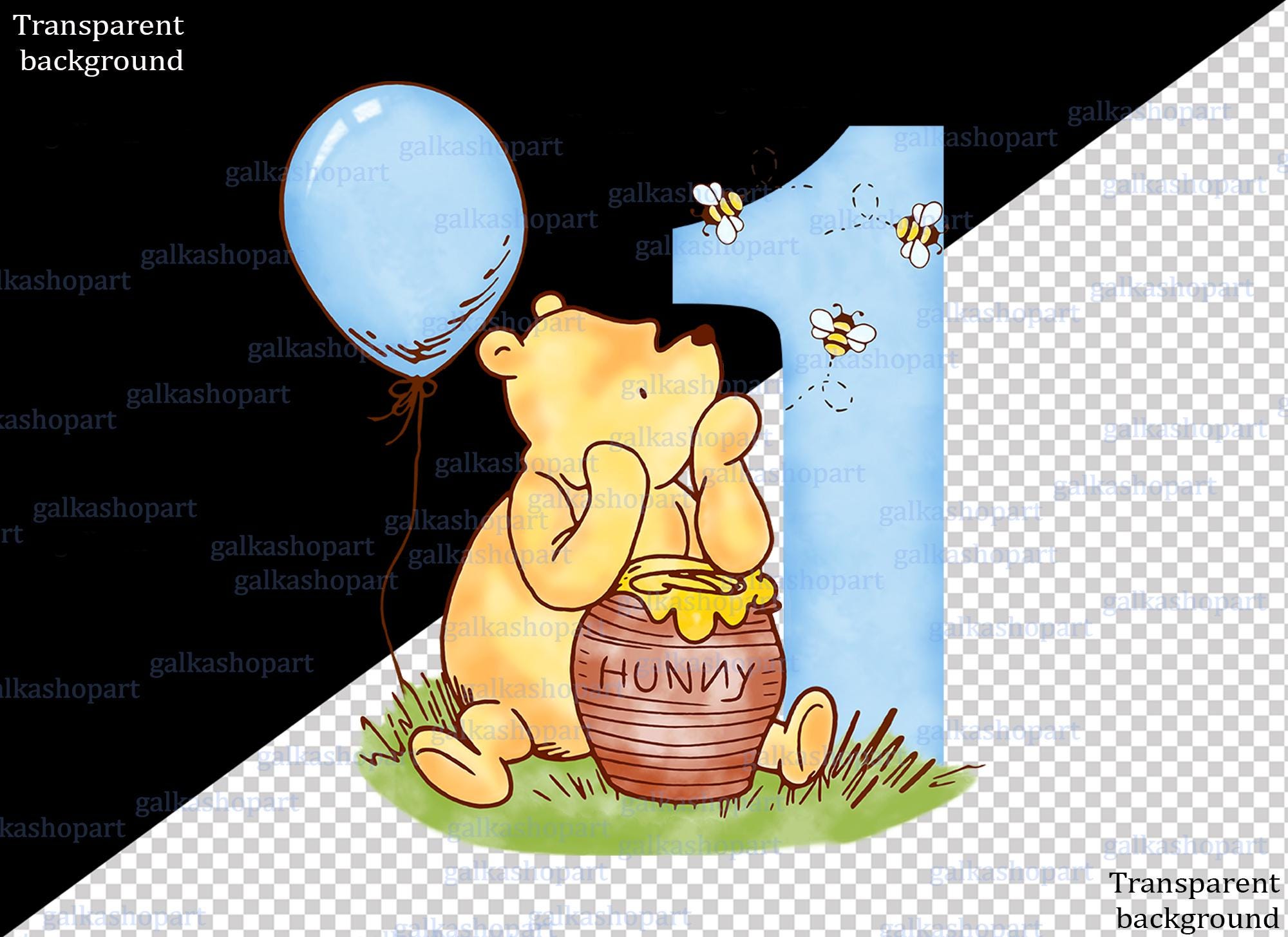 Classic Winnie the Pooh PNG Design for Sublimation; Baby's 1st Birthday ...