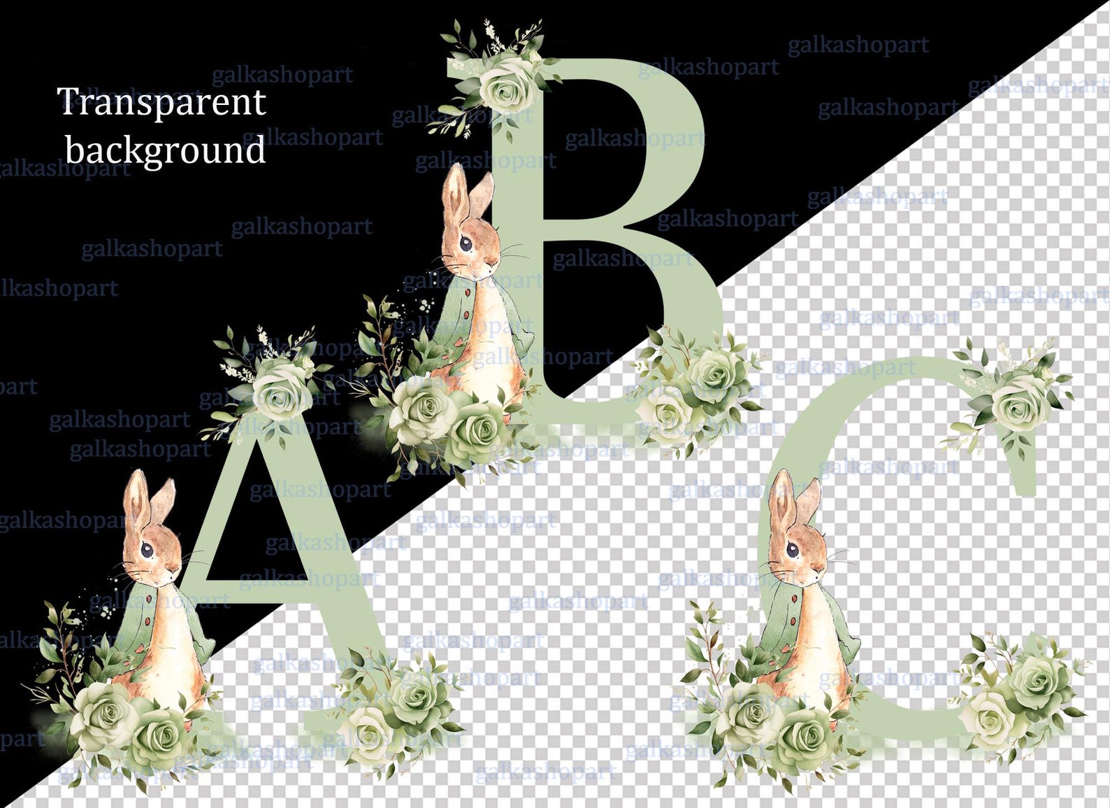 Peter Rabbit Sage Green Alphabet Clipart: Set of 26 Individual Letters ...