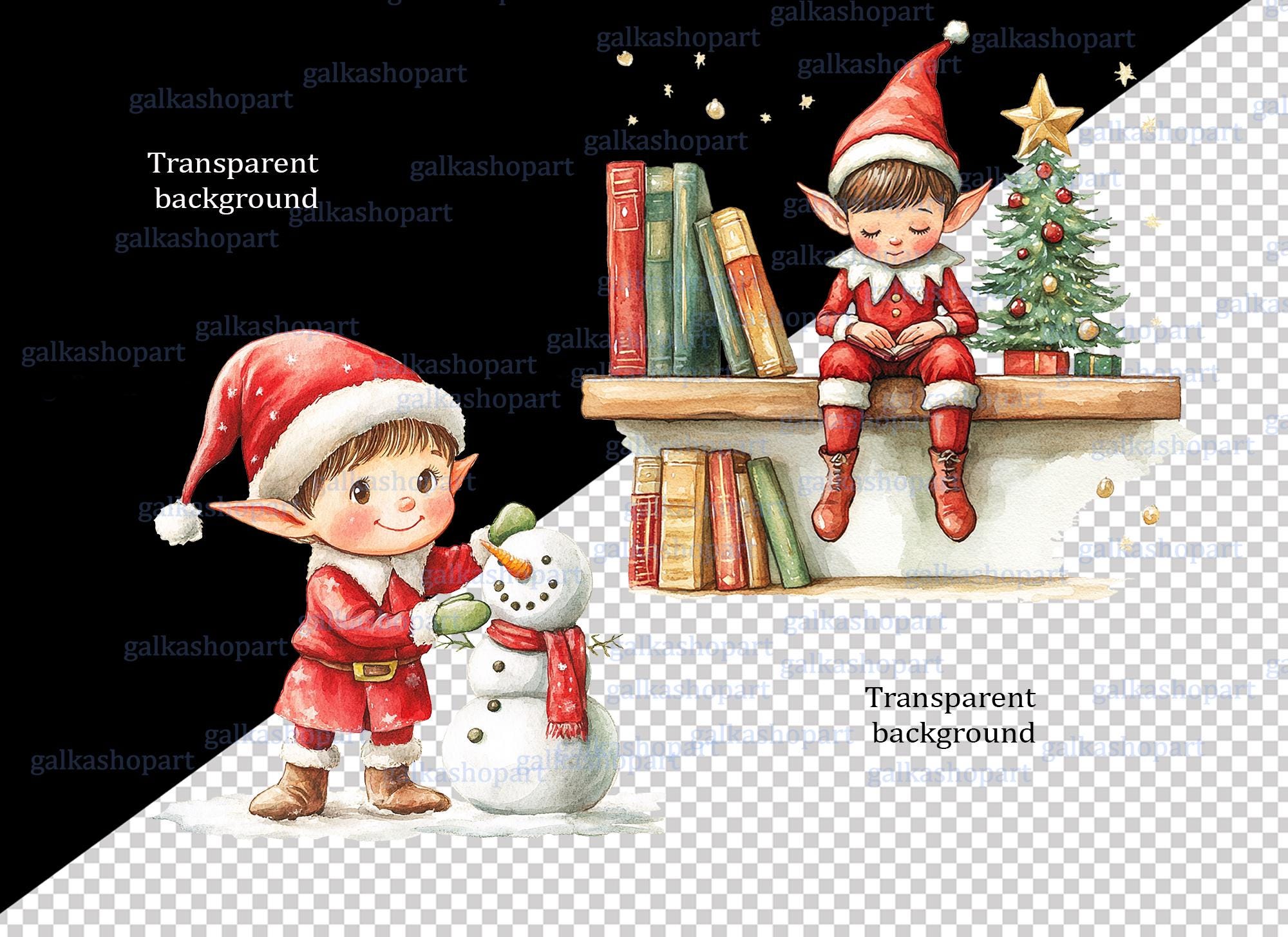 Christmas Elf PNG Set: 16 Watercolor Clipart With Santa’s Helpers ...