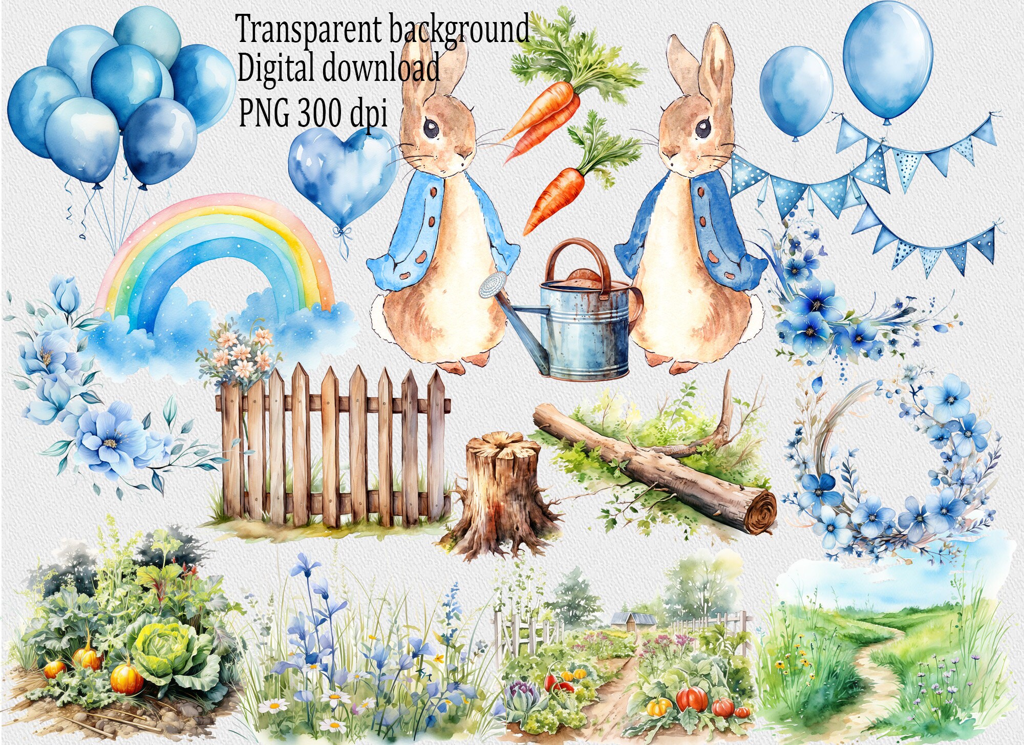 Peter Rabbit Clipart Bundle: Watercolor Flopsy Bunny and Other - Etsy UK