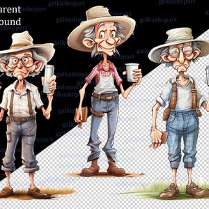 Humorous Caricature of a Funny Old Grandma&grandpa - Farmer With a ...