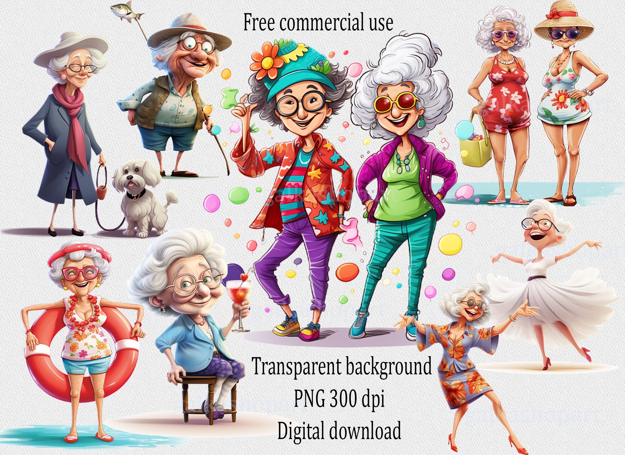 Funny Old Ladies Clipart PNG Woman Fisherman Cute Cartoon - Etsy Canada