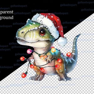 11 Christmas Baby Dinosaurs With String Lights PNG Clipart: Watercolor ...