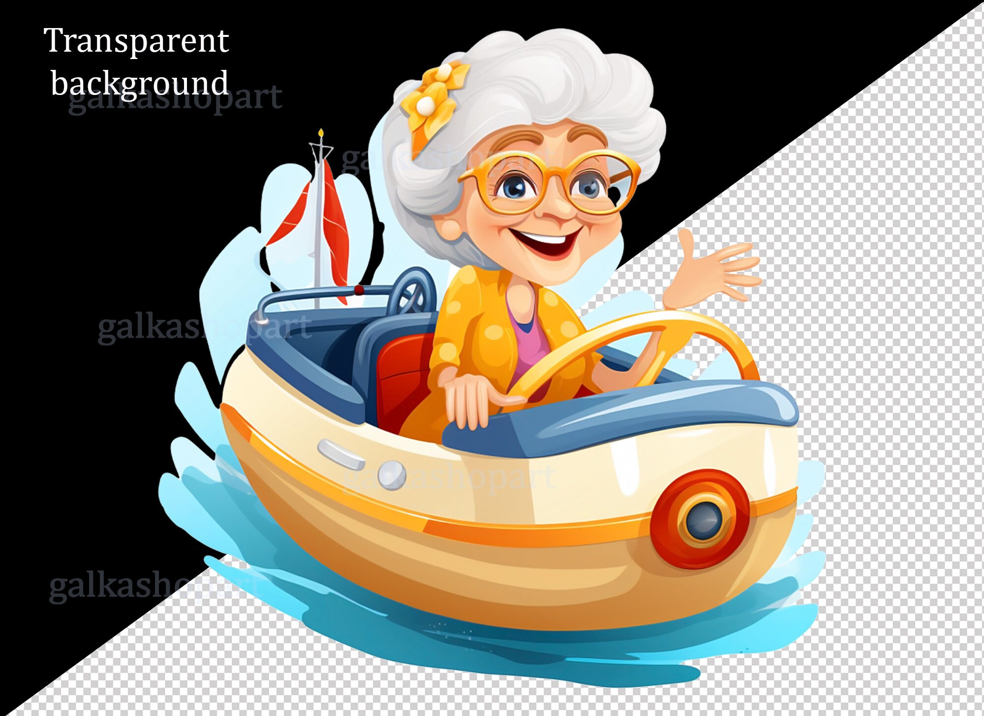 Old Ladies Traveler Clipart PNG: Funny Traveling Woman, Cute Cartoon ...
