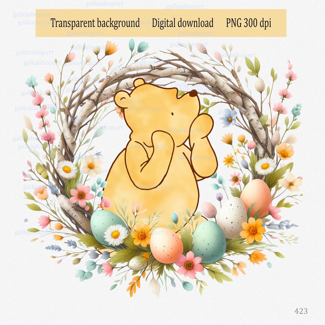 Classic Winnie the Pooh Border With Easter Eggs, Wildflowers and Birch ...
