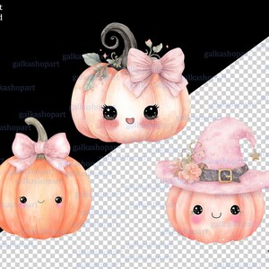 Pink Halloween Clipart Set: Cute Ghost Cat Bat Pumpkin PNG, Pastel ...