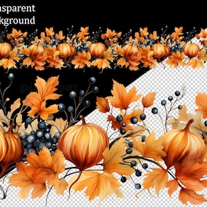 Watercolor Pumpkin Borders Clipart: Set of 7 Seamless Autumn Borders ...