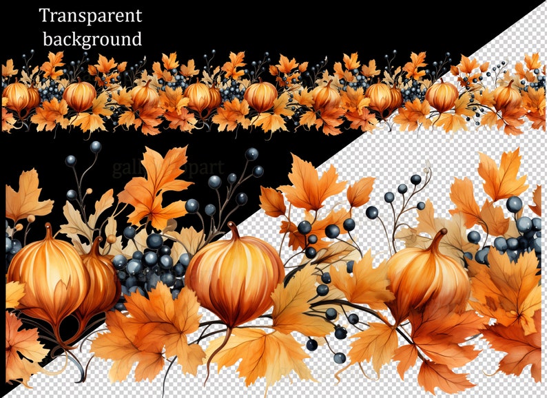 Watercolor Pumpkin Borders Clipart: Set of 7 Seamless Autumn Borders ...