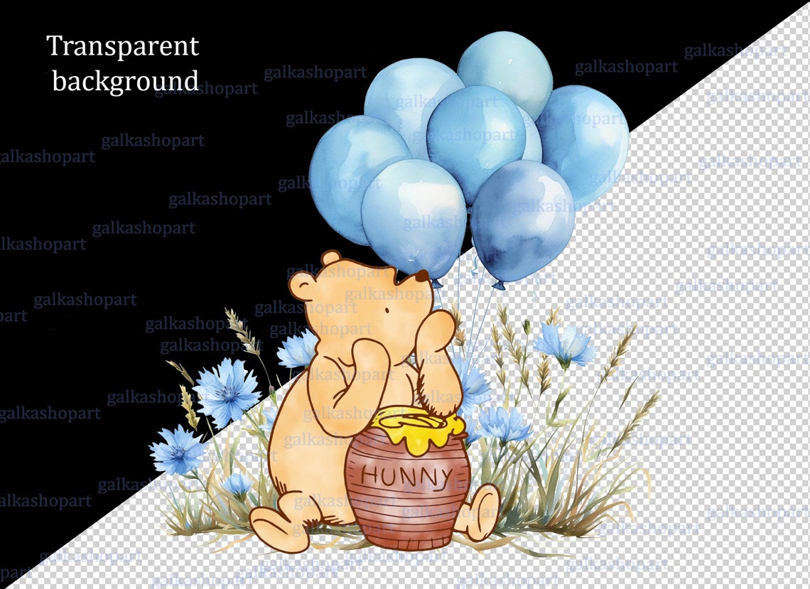 Classic Winnie the Pooh With Honey & Balloons on Summer Meadow With ...