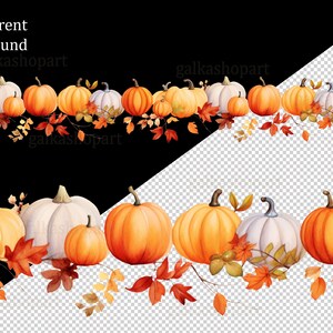 Watercolor Pumpkin Borders Clipart: Set of 7 Seamless Autumn Borders ...