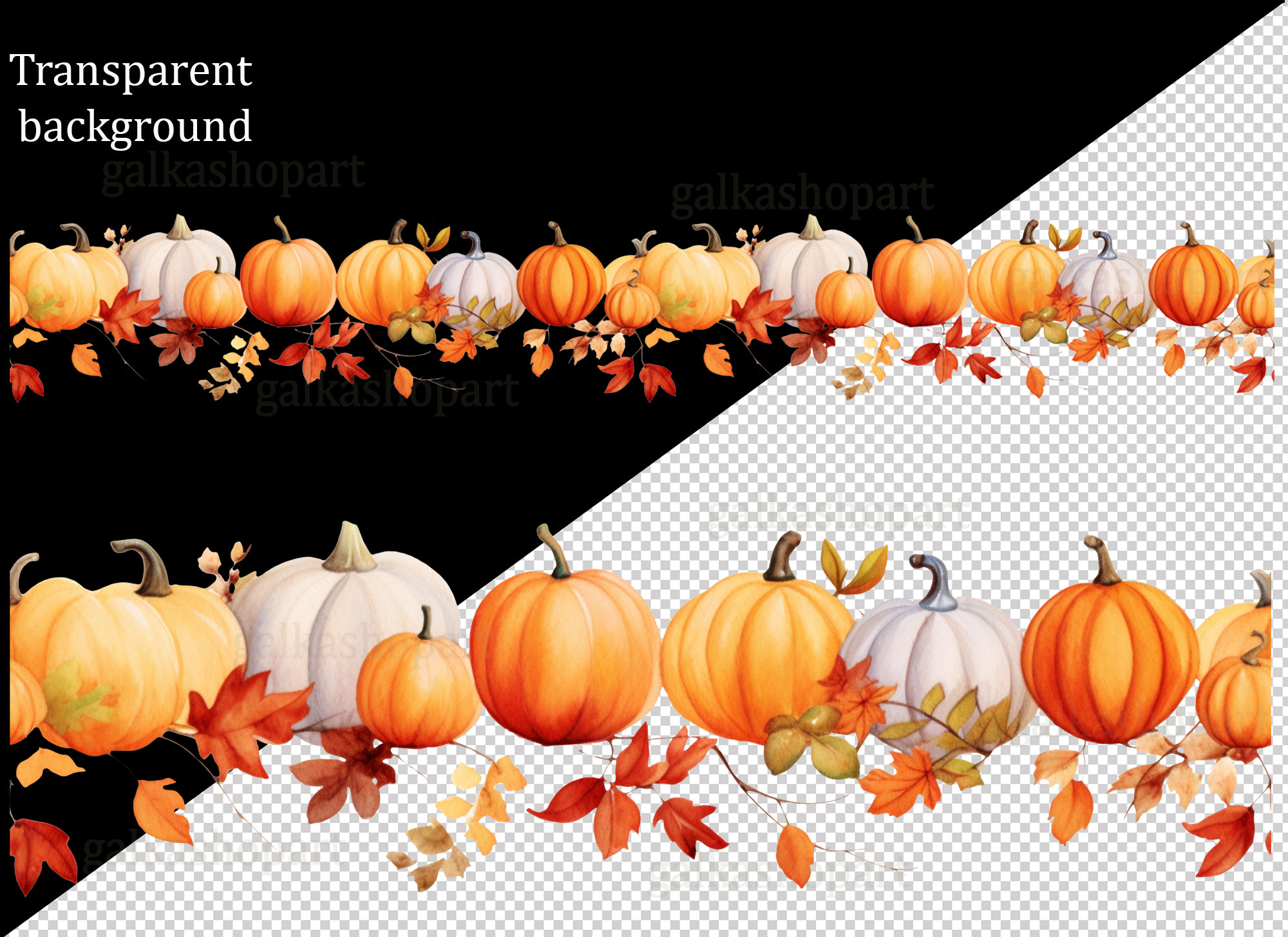 Watercolor Pumpkin Borders Clipart: Set of 7 Seamless Autumn Borders ...
