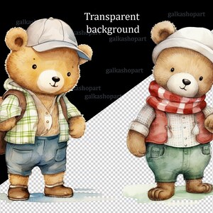 Watercolor Cute Teddy Bears PNG Clipart: Autumn Winter Sublimation ...