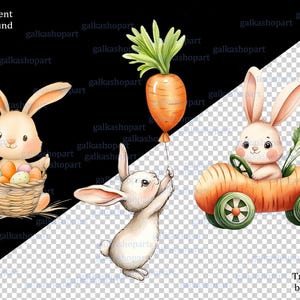 Cute Easter Bunny Carrot Clipart, Little Rabbit PNG, Spring Boho ...