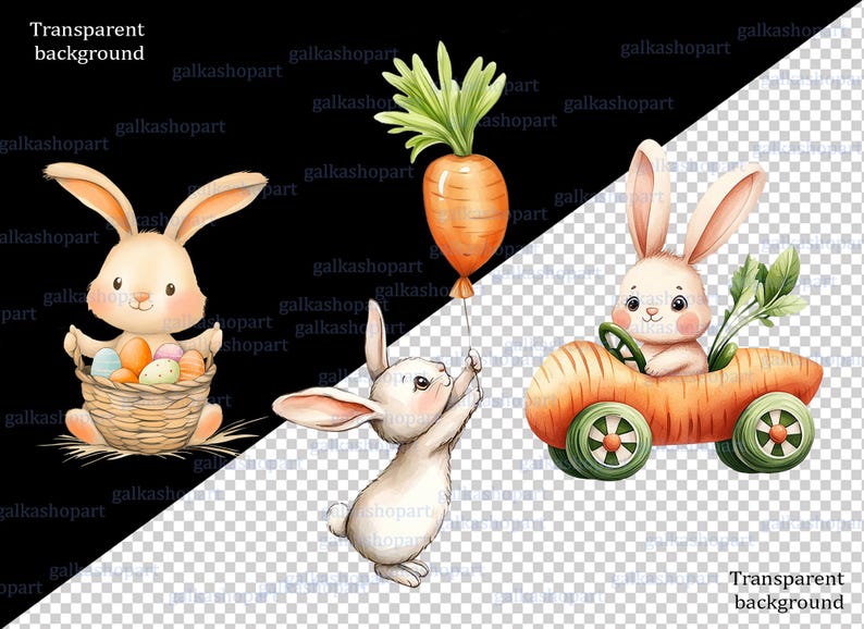 Cute Easter Bunny Carrot Clipart, Little Rabbit PNG, Spring Boho ...