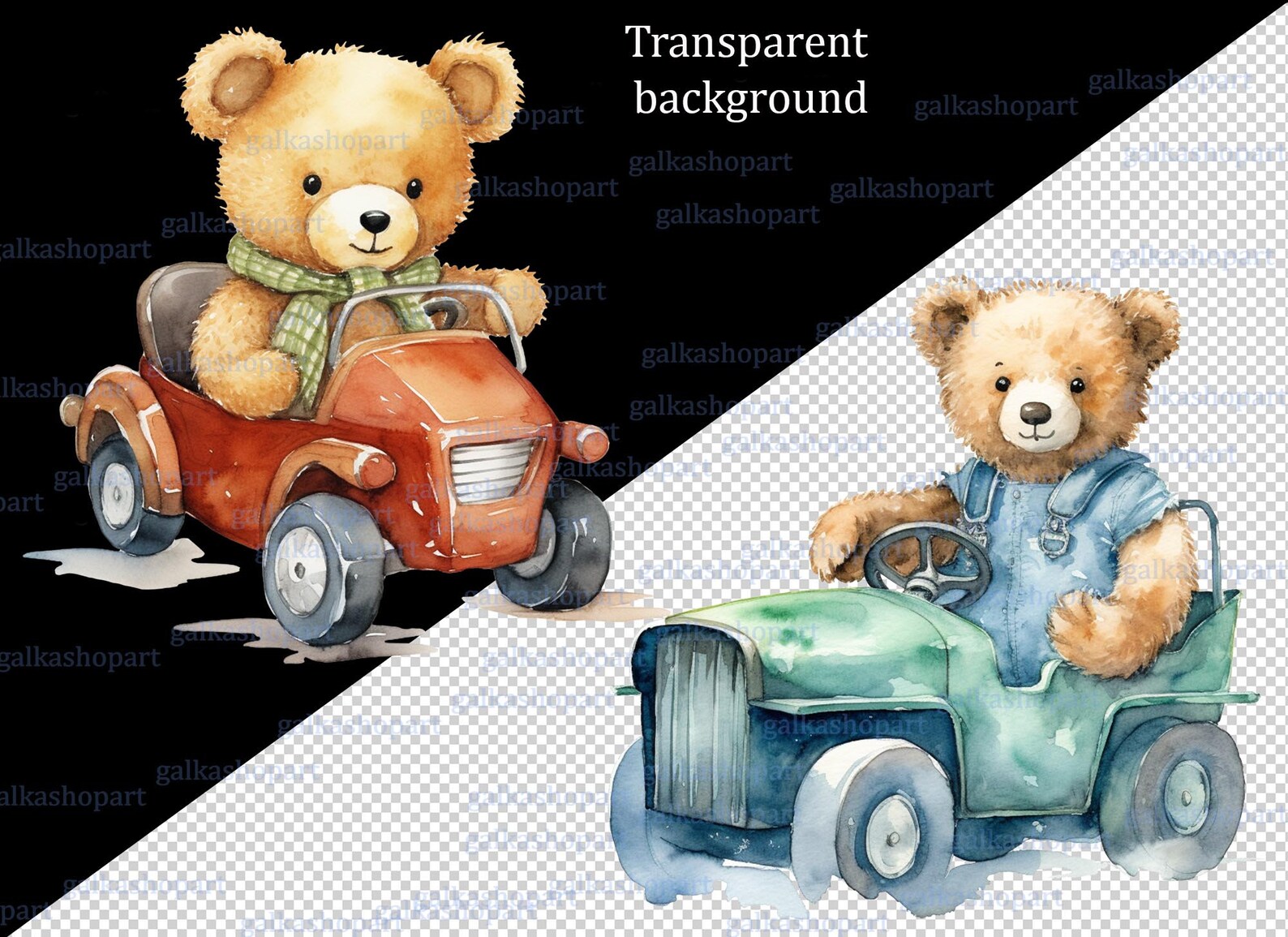 Teddy Bear Transportation Clipart PNG: Watercolor Pilots & Drivers With ...