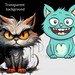 Crazy Cats Cartoon Clipart: 13 Transparent PNG Files for Sublimation and DIY Craft Kitty ...