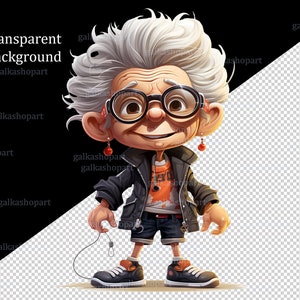 Set of 10 Crazy Old Granny Clipart PNG: Whimsical Elderly Characters in ...