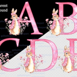 Peter Rabbit Pink Alphabet & Numeral Clipart PNG: 26 Watercolor ...