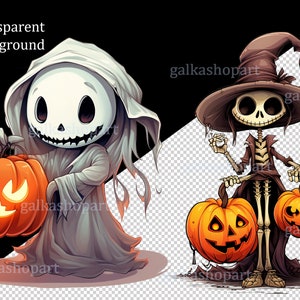 Cute Halloween Watercolor Clipart PNG: 17 Spooky Pumpkin, Ghost, Witch ...