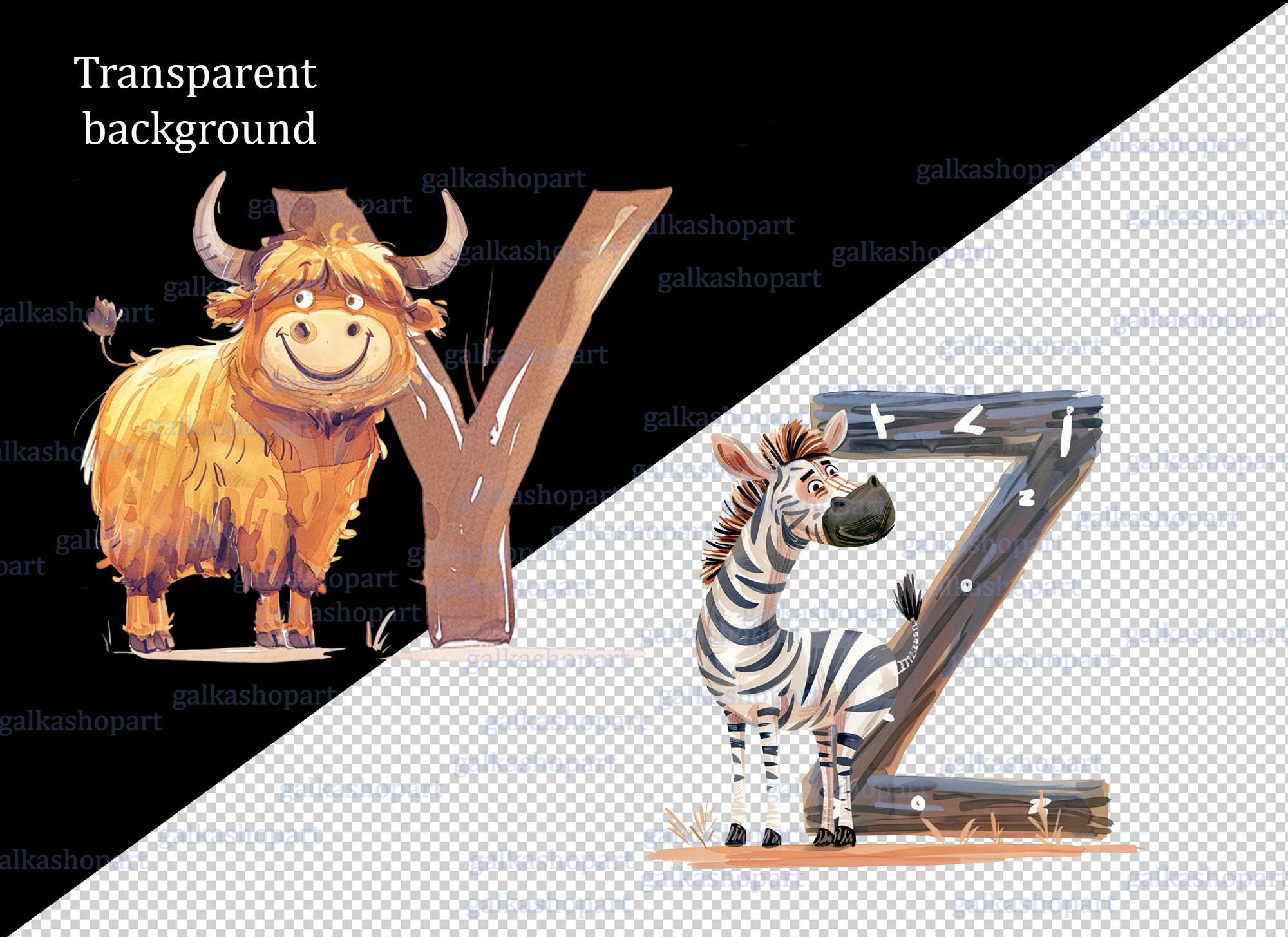 Animal Alphabet Clipart PNG: Individual ABC Letters With Cute Cartoon ...